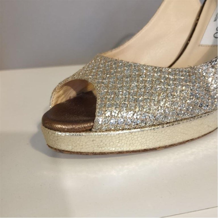 Jimmy Choo London Glittered open toe size 38 For Sale at 1stDibs