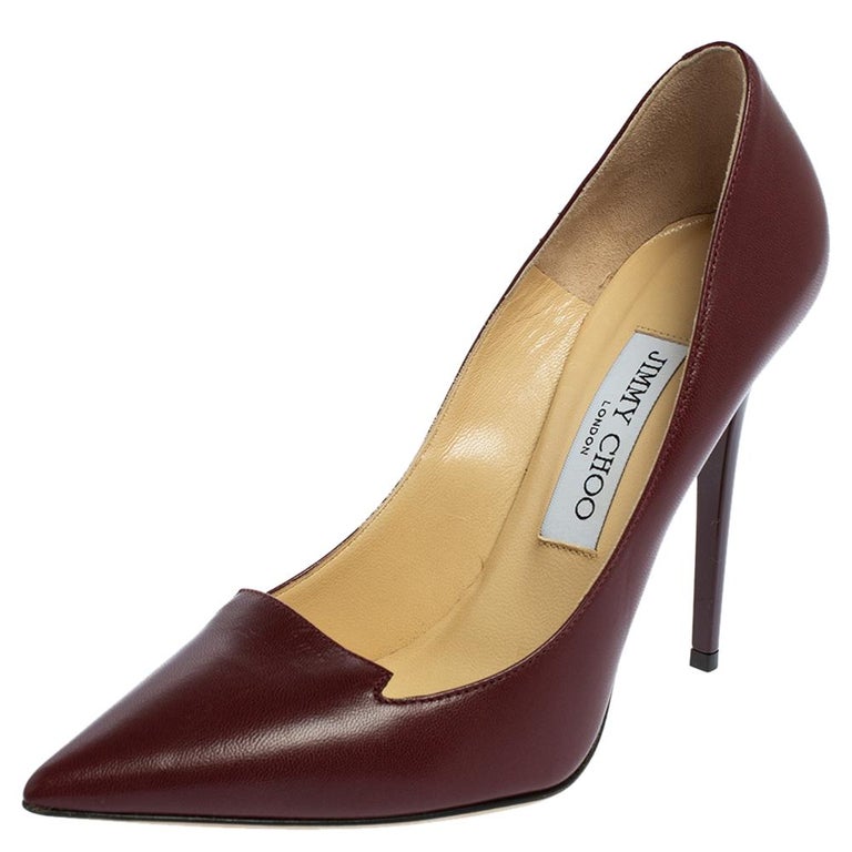 Jimmy Choo Maroon Leather Avril Pointed Toe Pumps Size 37 at 1stDibs
