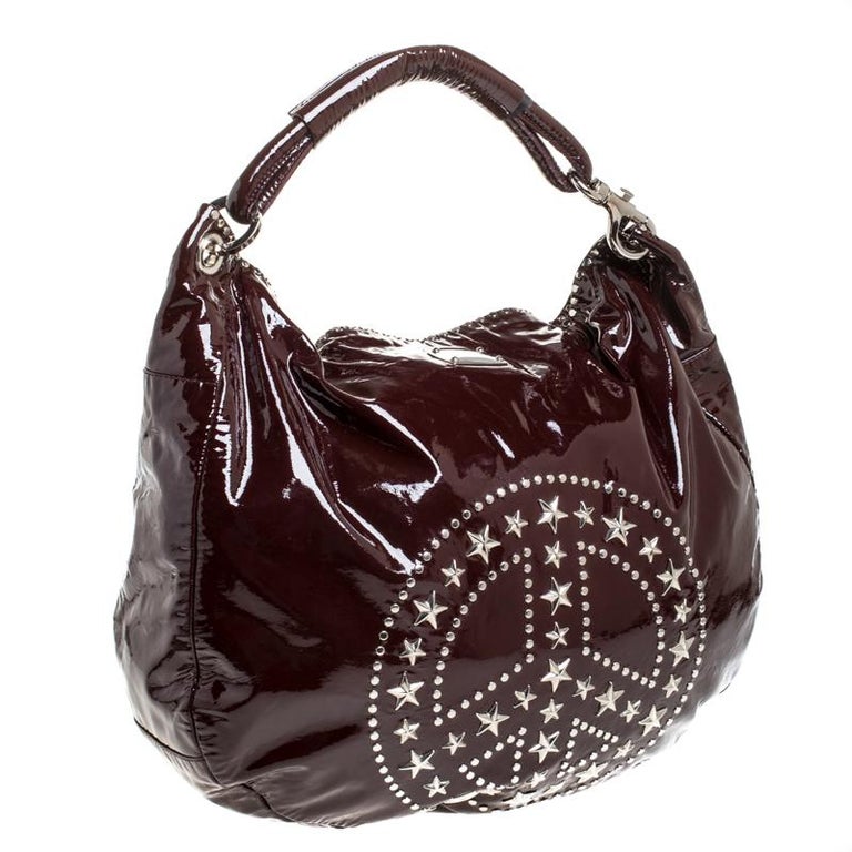 Jimmy Choo Maroon Patent Leather Studded Peace Sky Hobos at 1stDibs