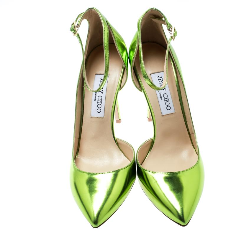 Jimmy Choo Metallic Apple Green Rosa Pointed Toe D'orsay Pumps Size 41 ...