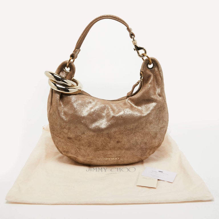 Jimmy Choo Metallic Beige Suede Solar Hobo For Sale at 1stDibs