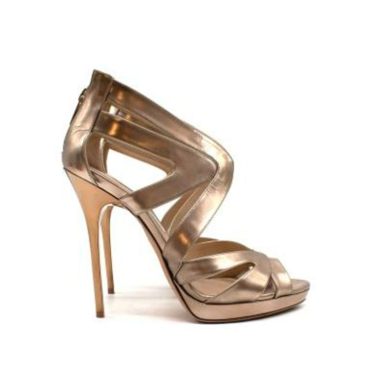 Jimmy Choo Metallic Gold Caged Heeled Sandals For Sale at 1stDibs