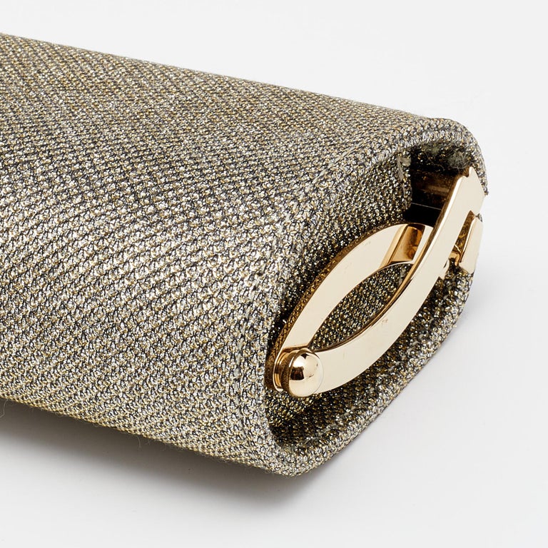 Jimmy Choo Metallic Gold Glitter Fabric Tube Clutch at 1stDibs