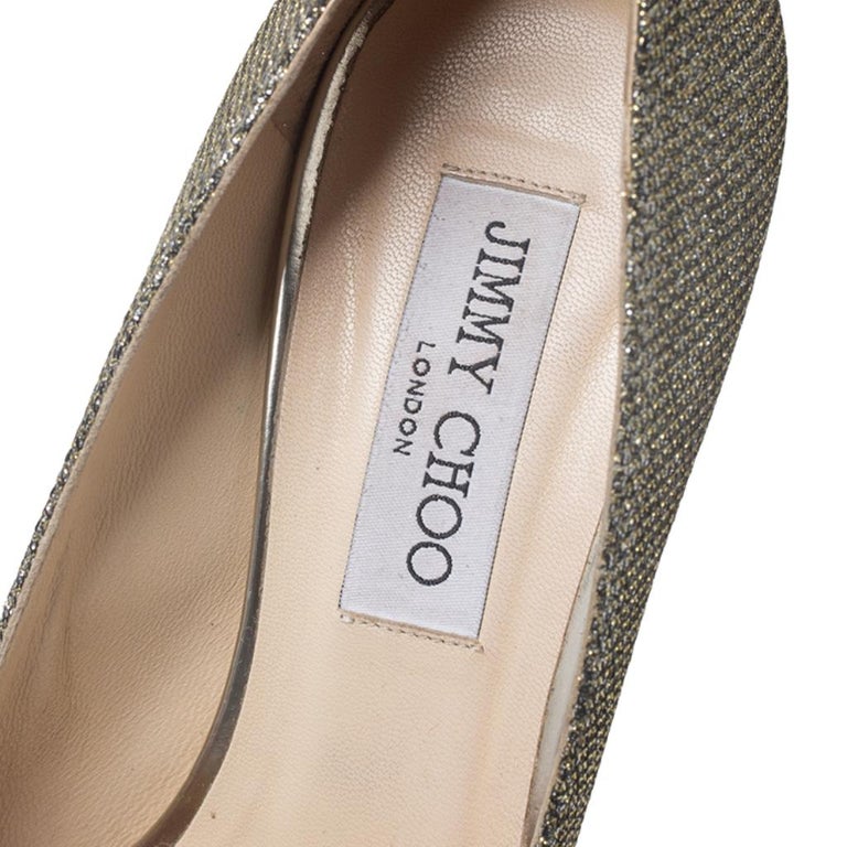 Jimmy Choo Metallic Gold Lame Fabric Dahlia Peep Toe Platform Pumps ...