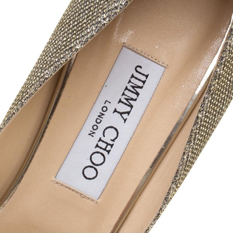 Jimmy Choo Metallic Gold Lamè Fabric Dahlia Peep Toe Platform Pumps ...