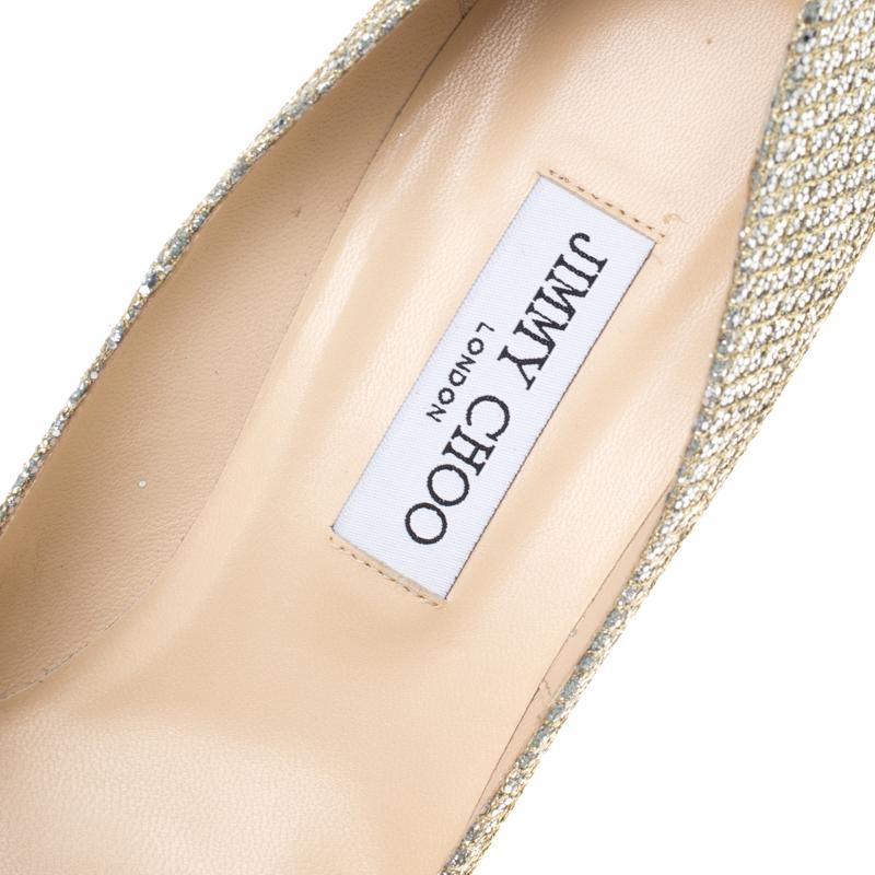Jimmy Choo Metallic Gold Lamé Glitter Fabric Abel Pointed Toe Pumps ...