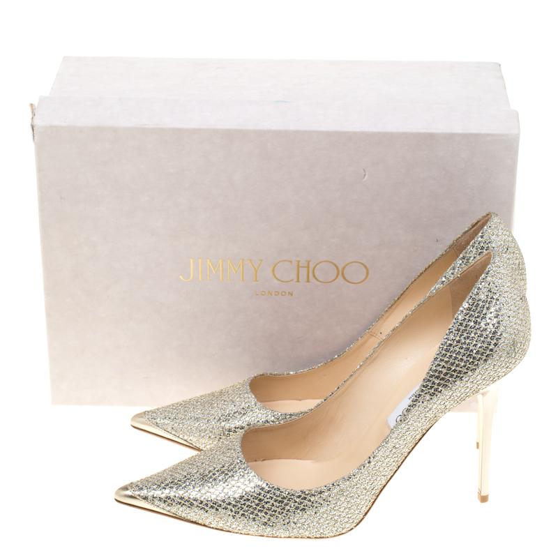 Jimmy Choo Metallic Gold Lamé Glitter Fabric Abel Pointed Toe Pumps ...