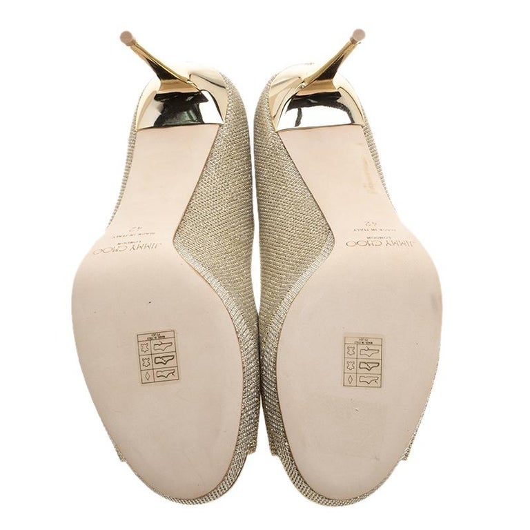 Jimmy Choo Metallic Gold Lamè Glitter Fabric Luna Peep Toe Platform ...