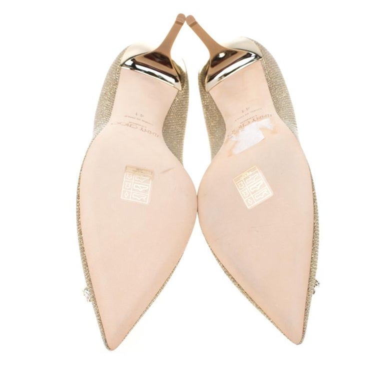 Jimmy Choo Metallic Gold Lamè Glitter Fabric Mamey Pointed Toe Pumps ...