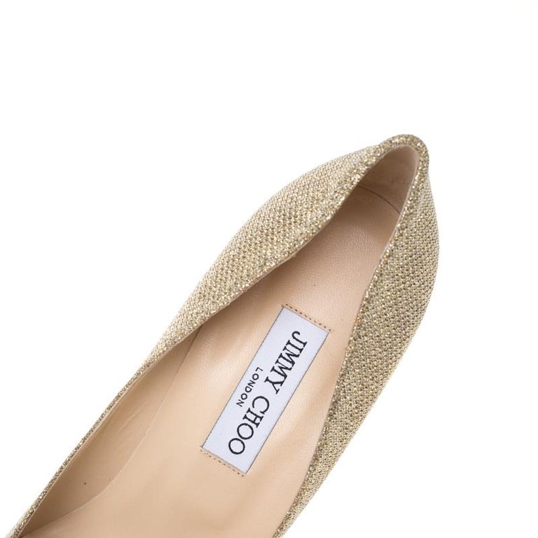 Jimmy Choo Metallic Gold Lamè Glitter Fabric Mamey Pointed Toe Pumps ...