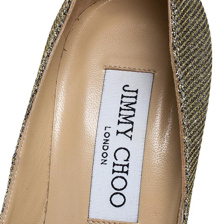 Jimmy Choo Metallic Gold Lamé Glitter Fabric Romy Pointed Toe Pumps ...