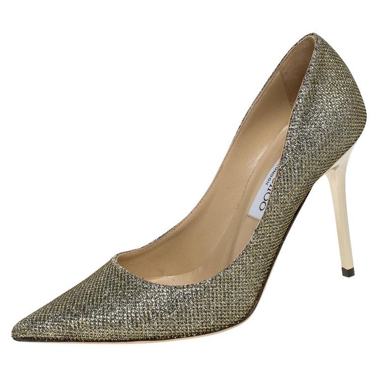 Jimmy Choo Metallic Gold Lamé Glitter Fabric Romy Pointed Toe Pumps ...