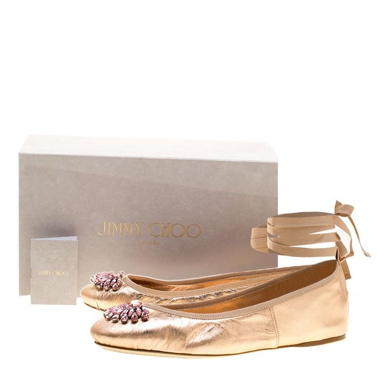 Jimmy Choo Metallic Rose Leather Grace Crystal Embellished Ankle Wrap ...