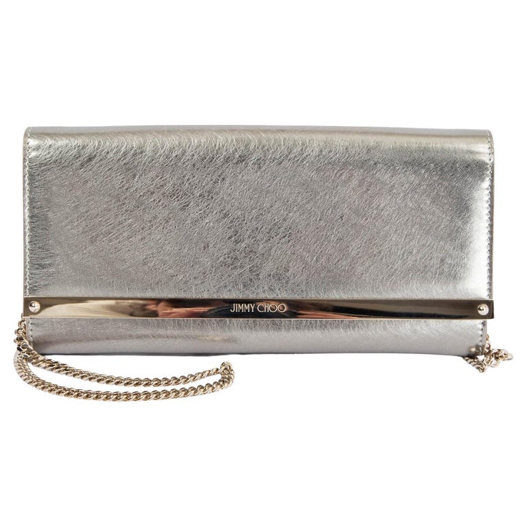 JIMMY CHOO metallic silver brushed leather MILLA Clutch Shoulder Bag ...