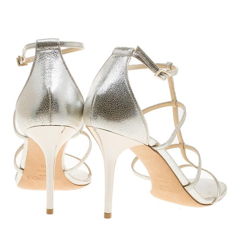 Jimmy Choo Metallic Silver Dory Caged Sandals Size 40.5 at 1stDibs