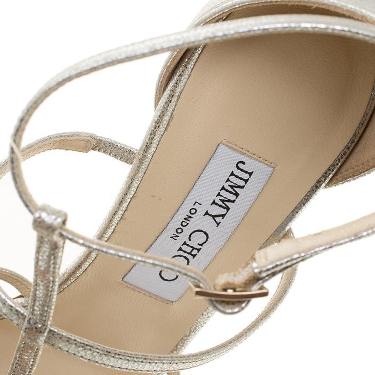 Jimmy Choo Metallic Silver Dory Caged Sandals Size 40.5 at 1stDibs