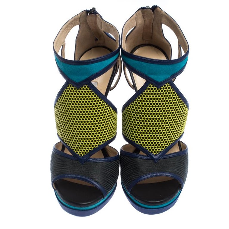 Jimmy Choo Multicolor Leather Lythe Honeycomb Platform Sandals Size 37 ...