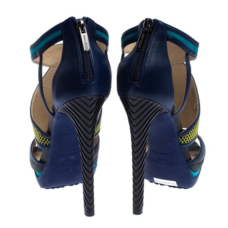 Jimmy Choo Multicolor Leather Lythe Honeycomb Platform Sandals Size 37 ...