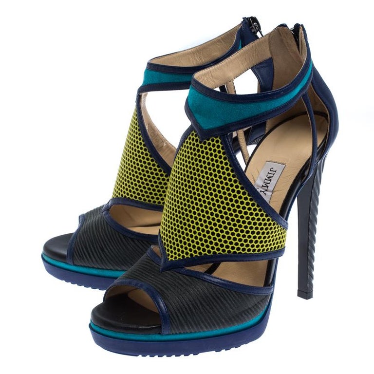 Jimmy Choo Multicolor Leather Lythe Honeycomb Platform Sandals Size 37 ...