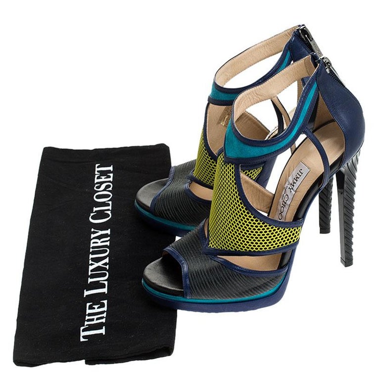 Jimmy Choo Multicolor Leather Lythe Honeycomb Platform Sandals Size 37 ...