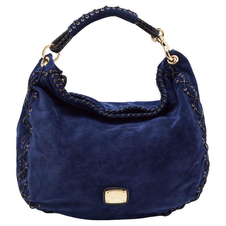 Jimmy Choo Navy Blue/Black Suede and Watersnake Whipstitch Sky Hobo For ...