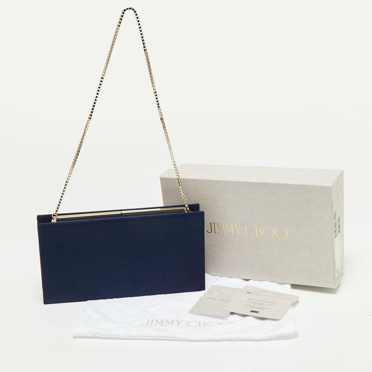 Jimmy Choo Navy Blue Satin Chain Clutch at 1stDibs