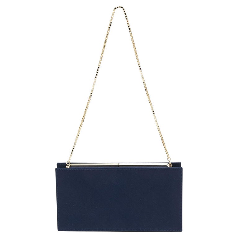 Jimmy Choo Navy Blue Satin Chain Clutch at 1stDibs