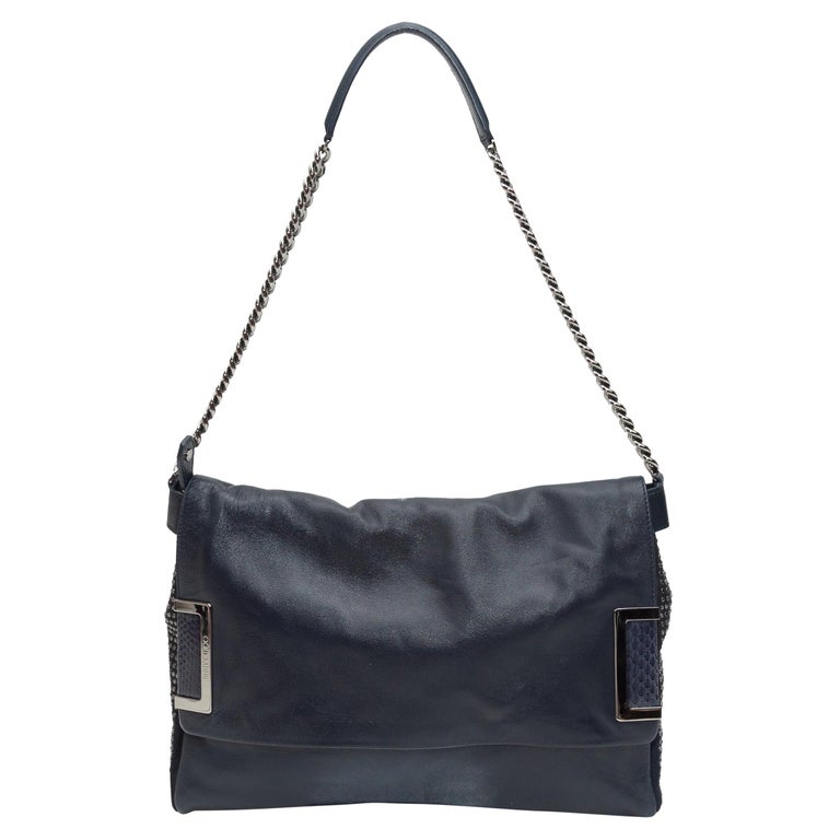 Jimmy Choo Navy Studded Leather Shoulder Bag For Sale at 1stDibs