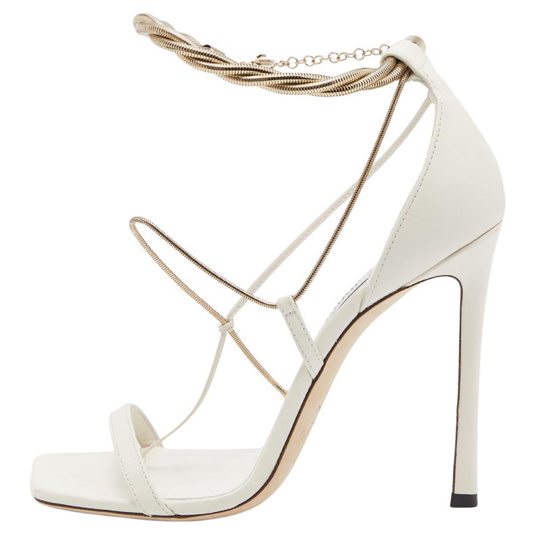 Jimmy Choo Off White Leather Chain Strap Sandals Size 38 For Sale at ...