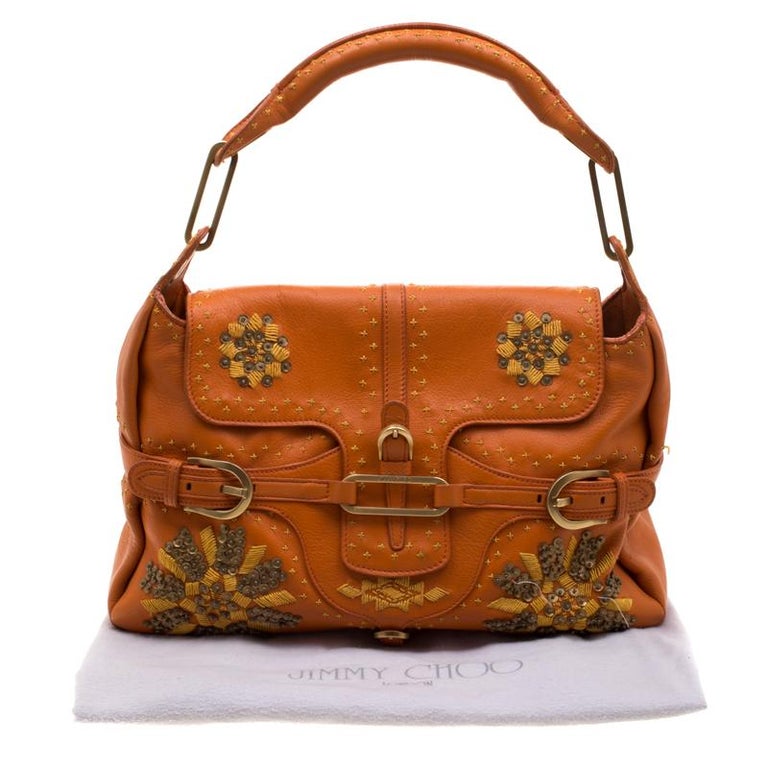 Jimmy Choo Orange Embroidered Leather Tulita Top Handle Bag For Sale at ...