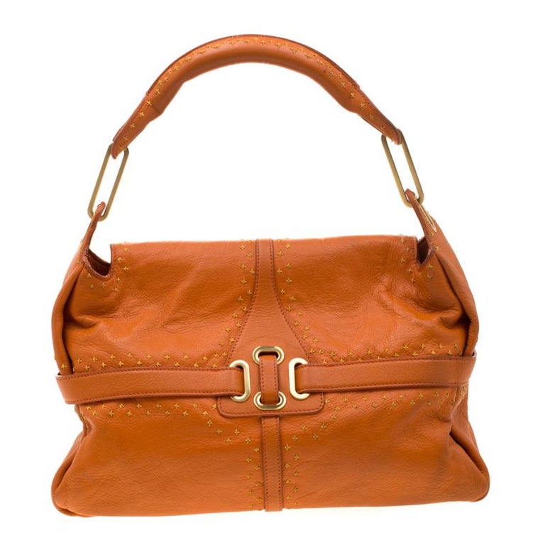 Jimmy Choo Orange Embroidered Leather Tulita Top Handle Bag For Sale at ...