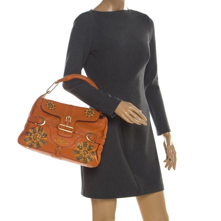 Jimmy Choo Orange Embroidered Leather Tulita Top Handle Bag For Sale at ...