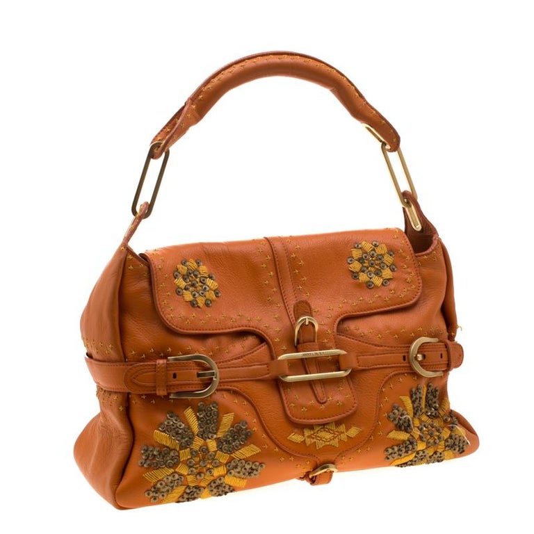 Jimmy Choo Orange Embroidered Leather Tulita Top Handle Bag For Sale at ...