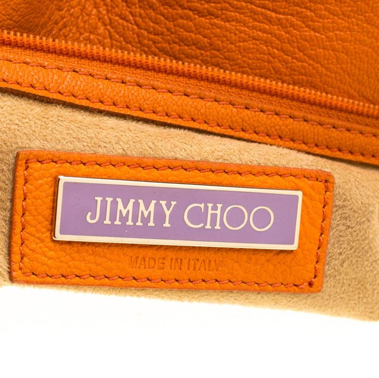Jimmy Choo Orange Embroidered Leather Tulita Top Handle Bag For Sale at ...