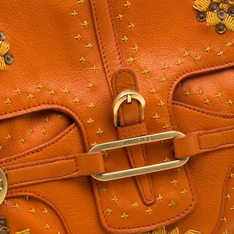 Jimmy Choo Orange Embroidered Leather Tulita Top Handle Bag For Sale at ...