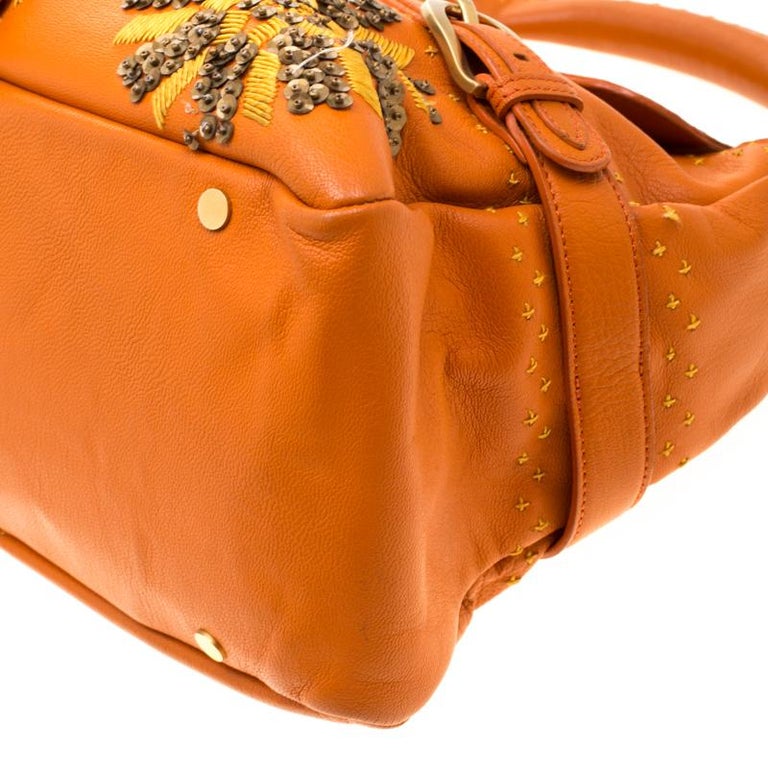 Jimmy Choo Orange Embroidered Leather Tulita Top Handle Bag For Sale at ...