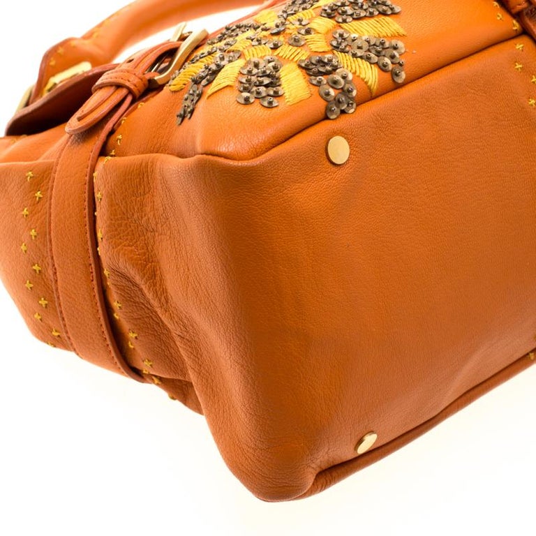 Jimmy Choo Orange Embroidered Leather Tulita Top Handle Bag For Sale at ...