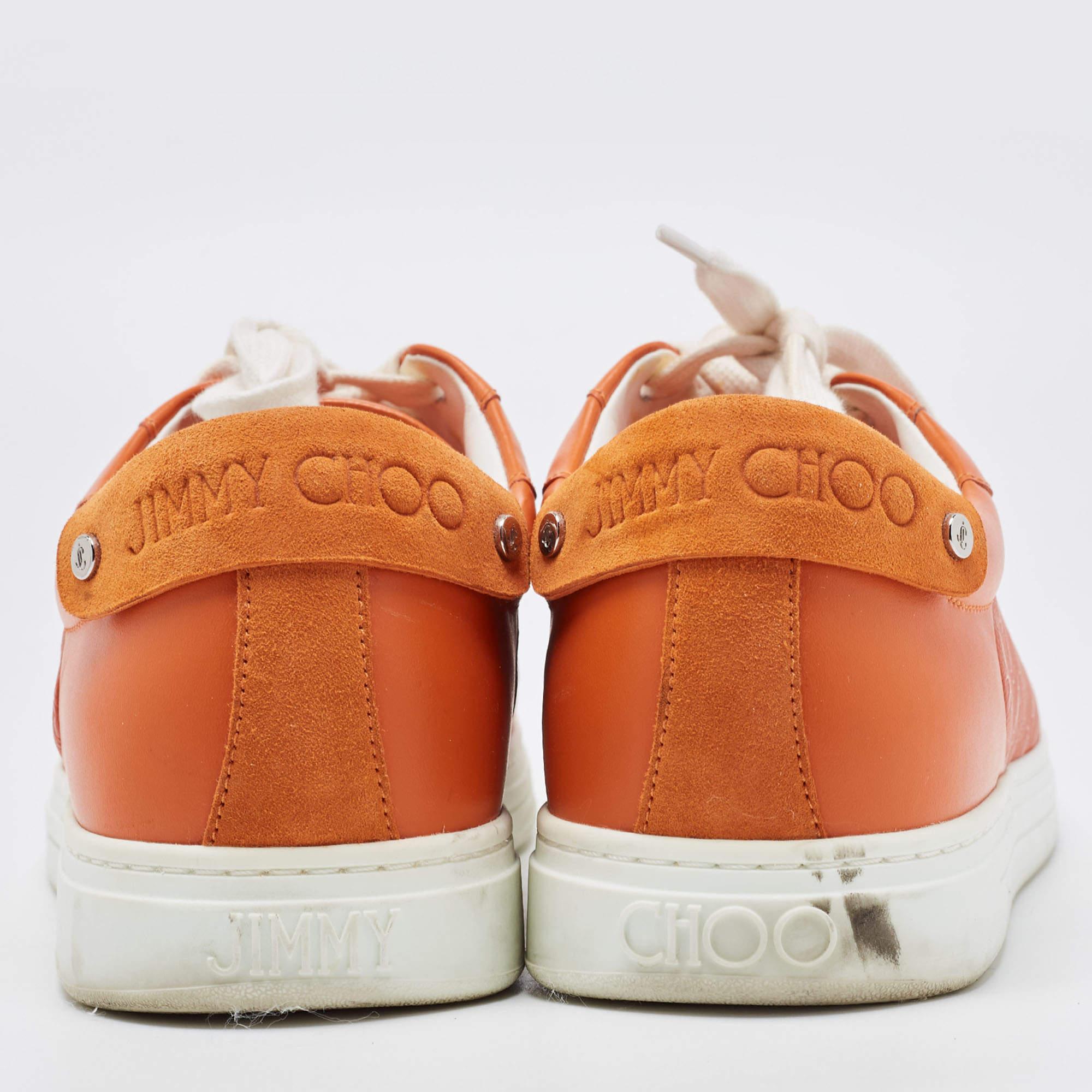 Jimmy Choo Orange Monogram Leather Rome/F Sneakers Size 43 For Sale at ...