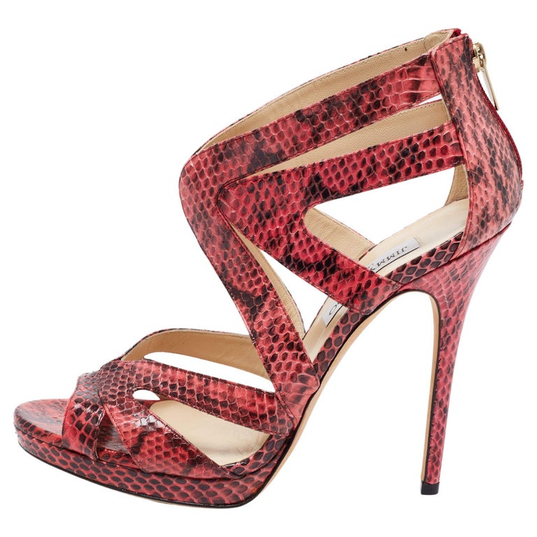Jimmy Choo Pink/Brown Snakeskin Strappy Sandals Size 41 For Sale at 1stDibs