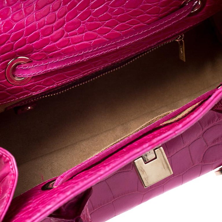 Jimmy Choo Pink Croc Embossed Leather Small Rosalie Satchel For Sale at ...