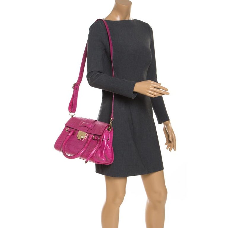 Jimmy Choo Pink Croc Embossed Leather Small Rosalie Satchel For Sale at ...