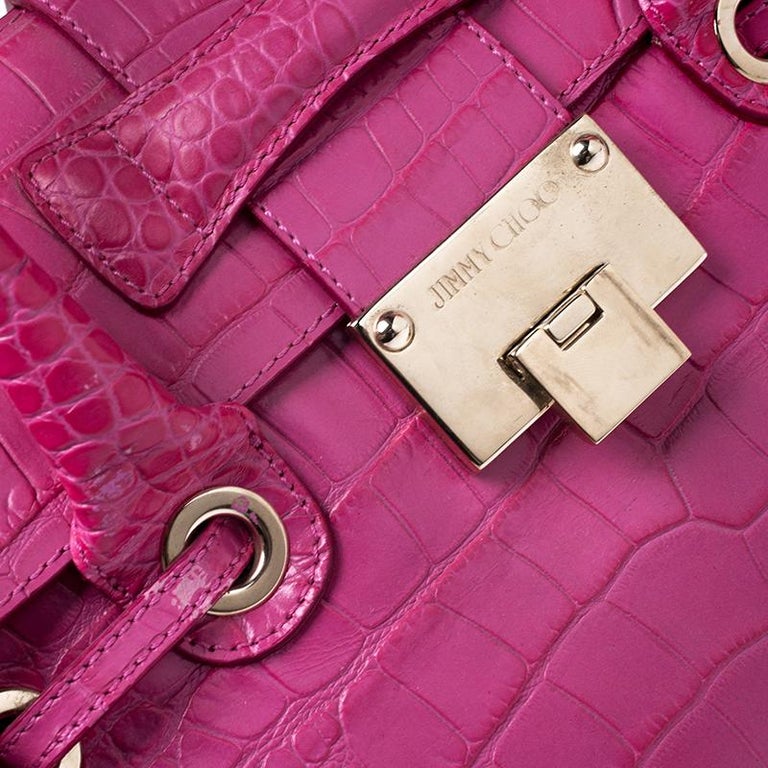 Jimmy Choo Pink Croc Embossed Leather Small Rosalie Satchel For Sale at ...