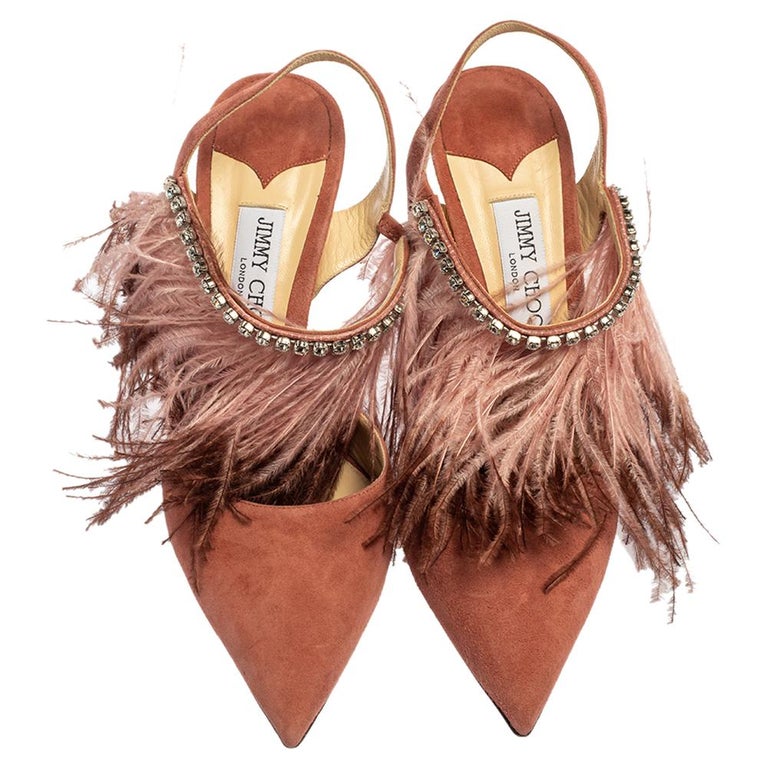 Jimmy Choo Pink Feather And Suede Ambre Pumps Size 40 at 1stDibs