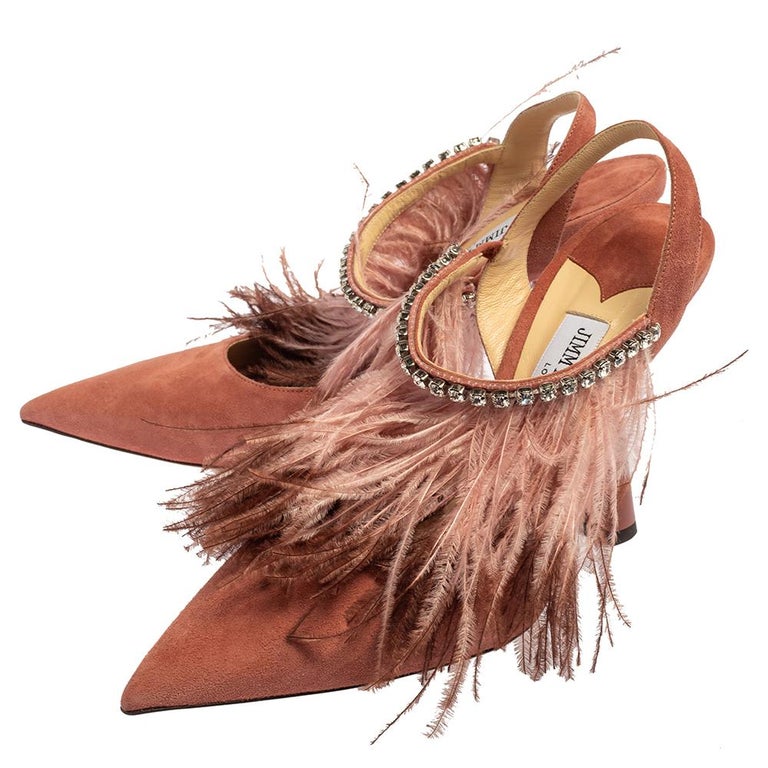 Jimmy Choo Pink Feather And Suede Ambre Pumps Size 40 at 1stDibs