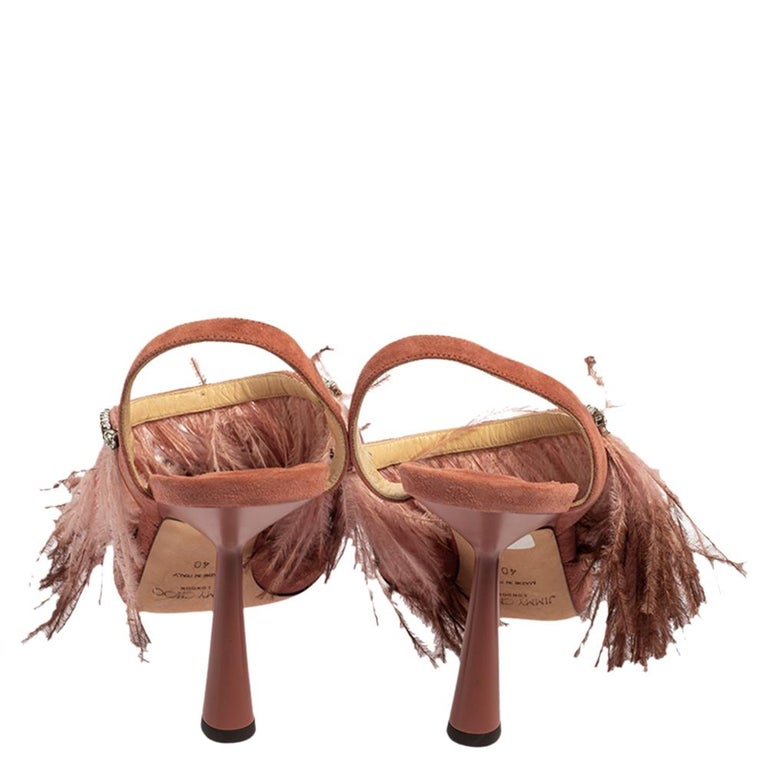 Jimmy Choo Pink Feather And Suede Ambre Pumps Size 40 at 1stDibs