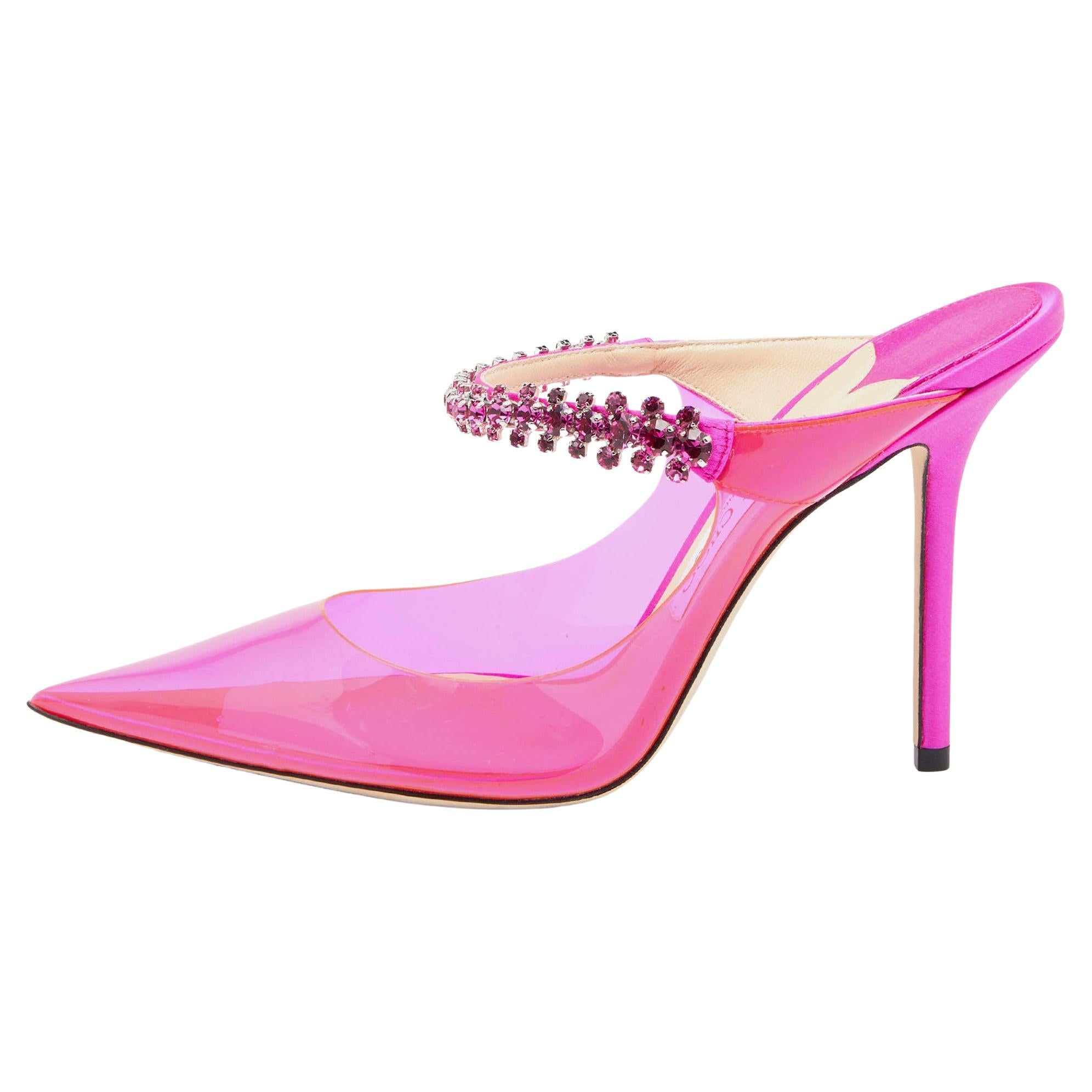 Jimmy Choo Pink Pink PVC and Satin Bing Sandals Size 40 at 1stDibs