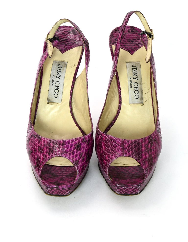 Jimmy Choo Pink Python Slingback Platform Open Toe Shoes Sz 39 For Sale at 1stDibs