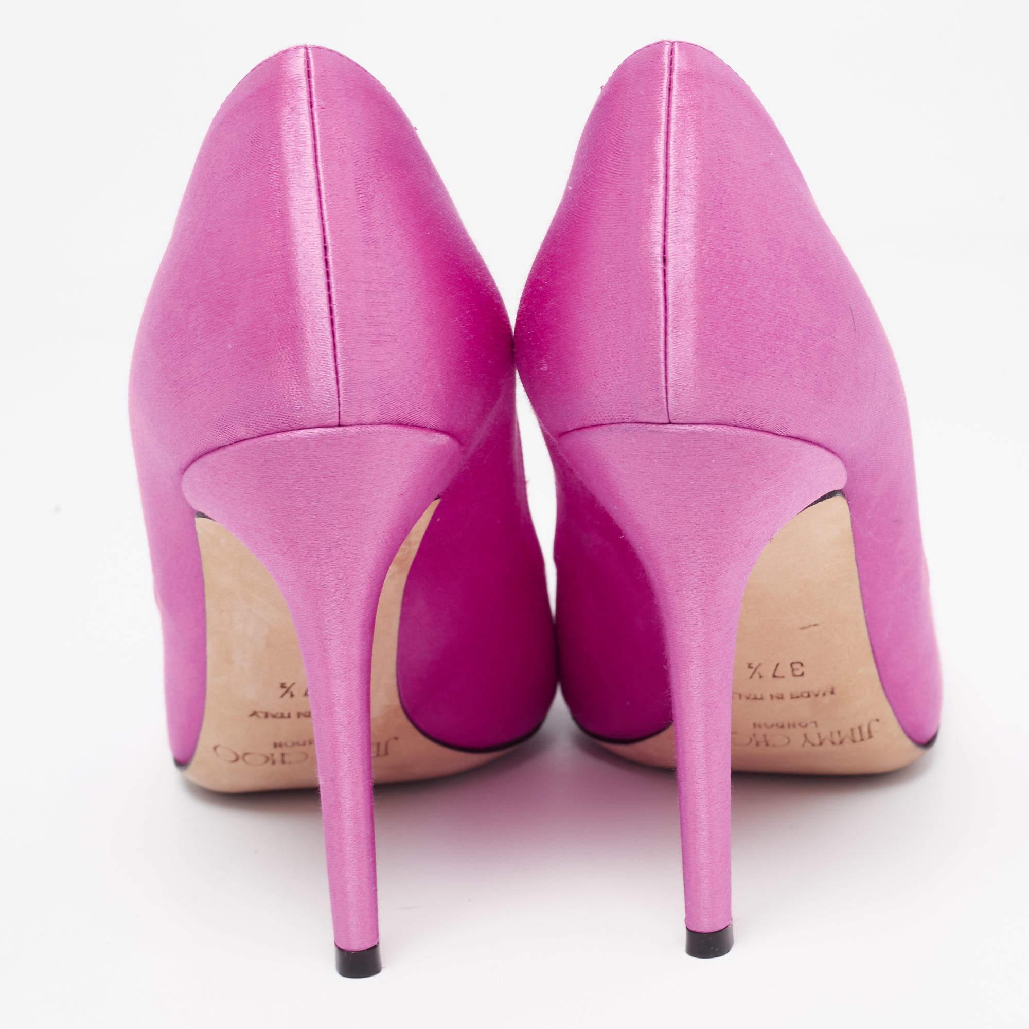 Jimmy Choo Pink Satin Manda Crystal Embellished Pointed Toe Pumps Size ...
