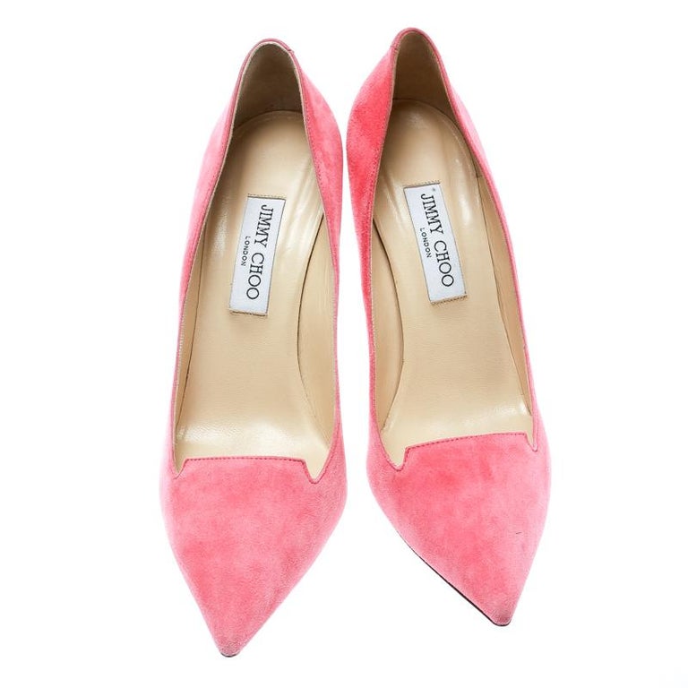 Jimmy Choo Pink Suede Avril Pointed Toe Pumps Size 41 For Sale at 1stDibs