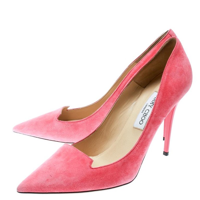 Jimmy Choo Pink Suede Avril Pointed Toe Pumps Size 41 For Sale at 1stDibs